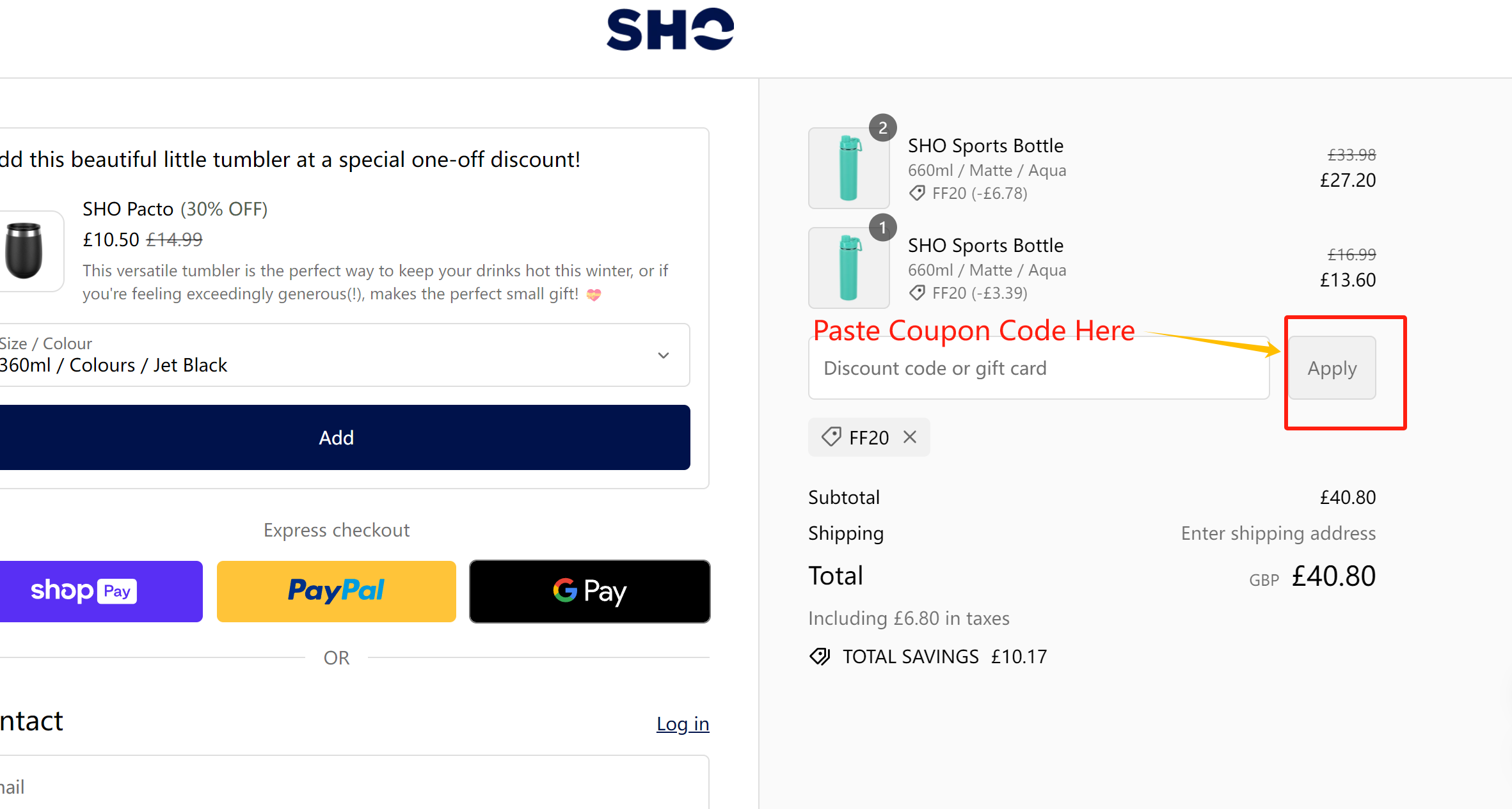 20% Off SHO Bottle Discount Code September 2025 | WhatsDiscount